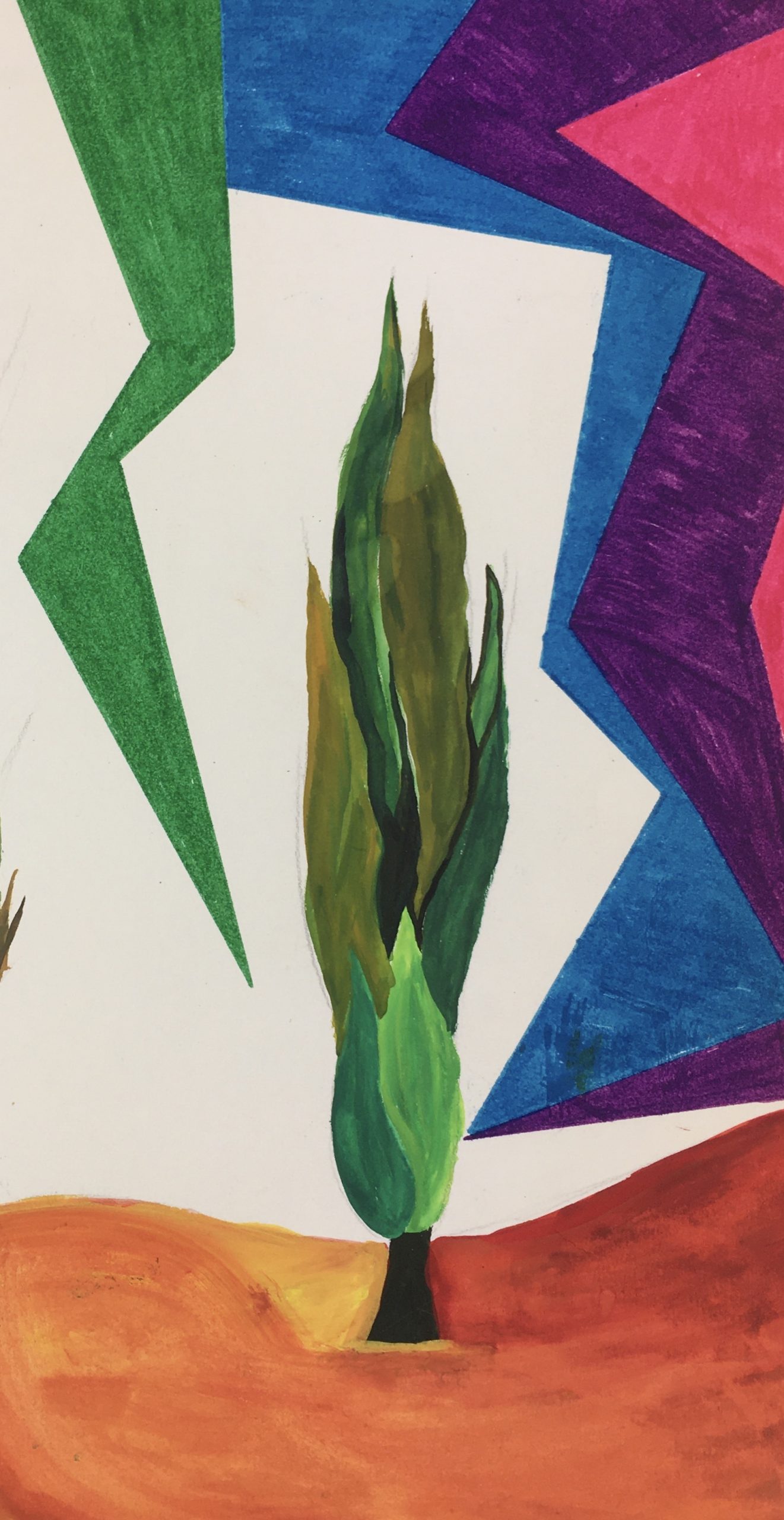 Trees Original Art - Geometric Landscape, 1990s - Original Art, Antique ...