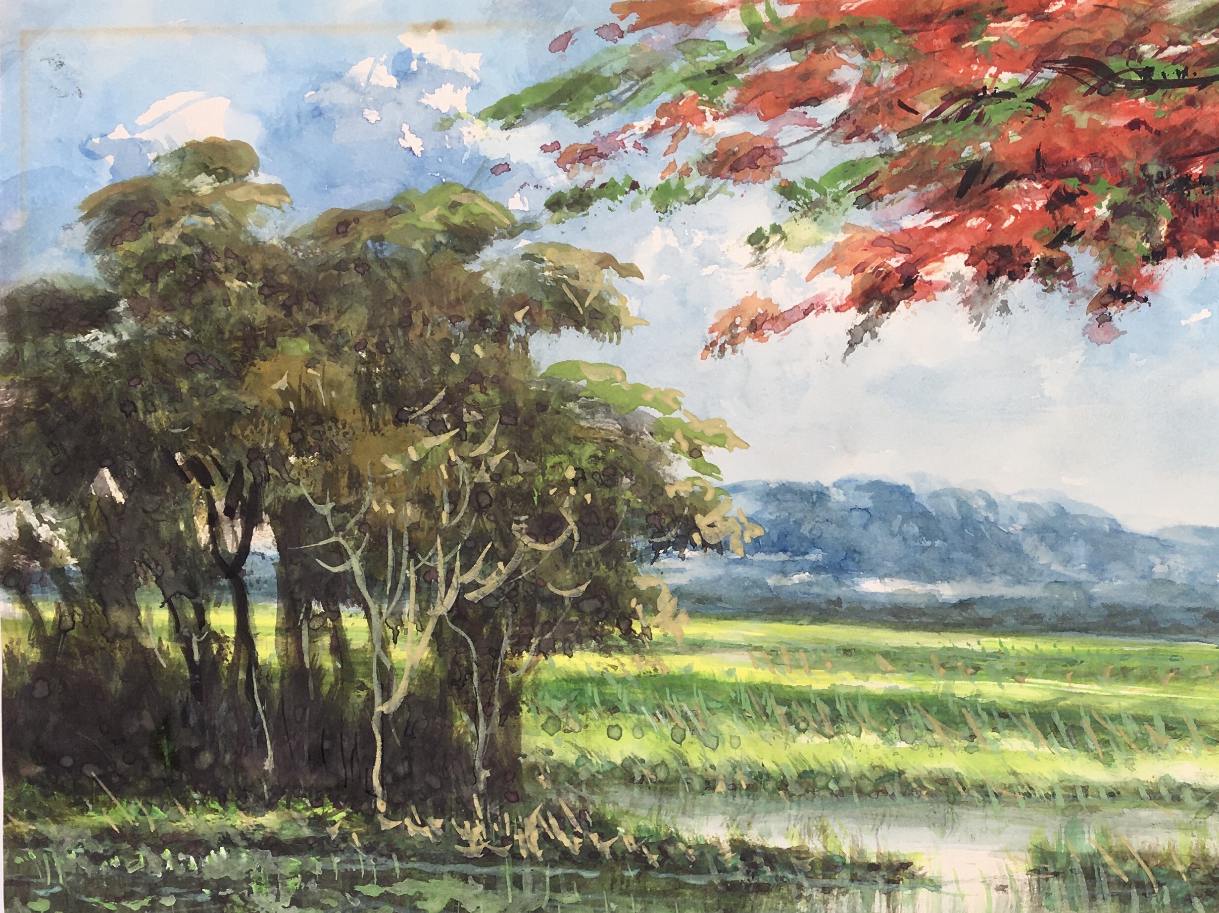 Trees Original Art - Landscape, Ladan, 1973 - Original Art, Antique ...