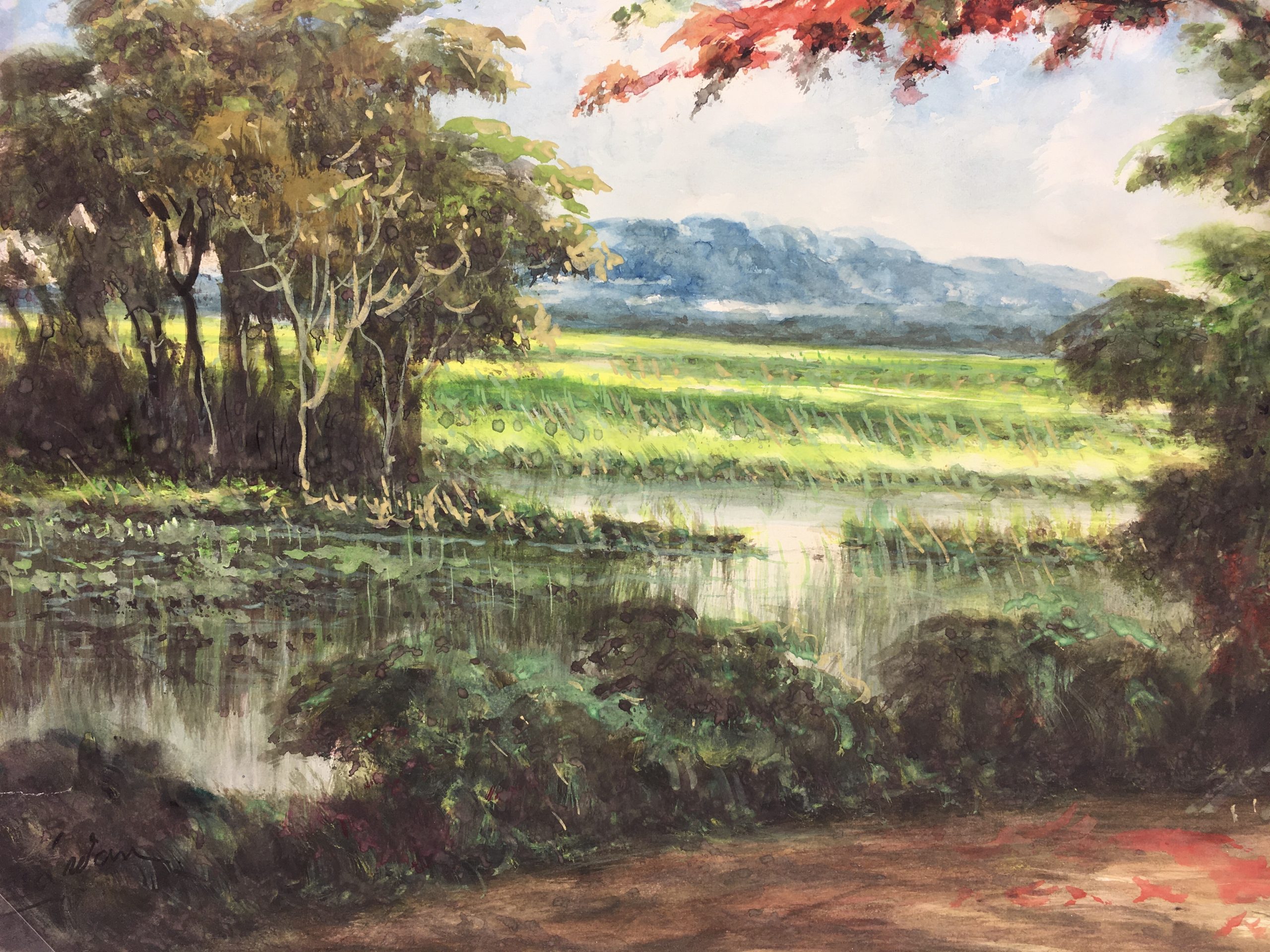 Trees Original Art - Landscape, Ladan, 1973 - Original Art, Antique ...