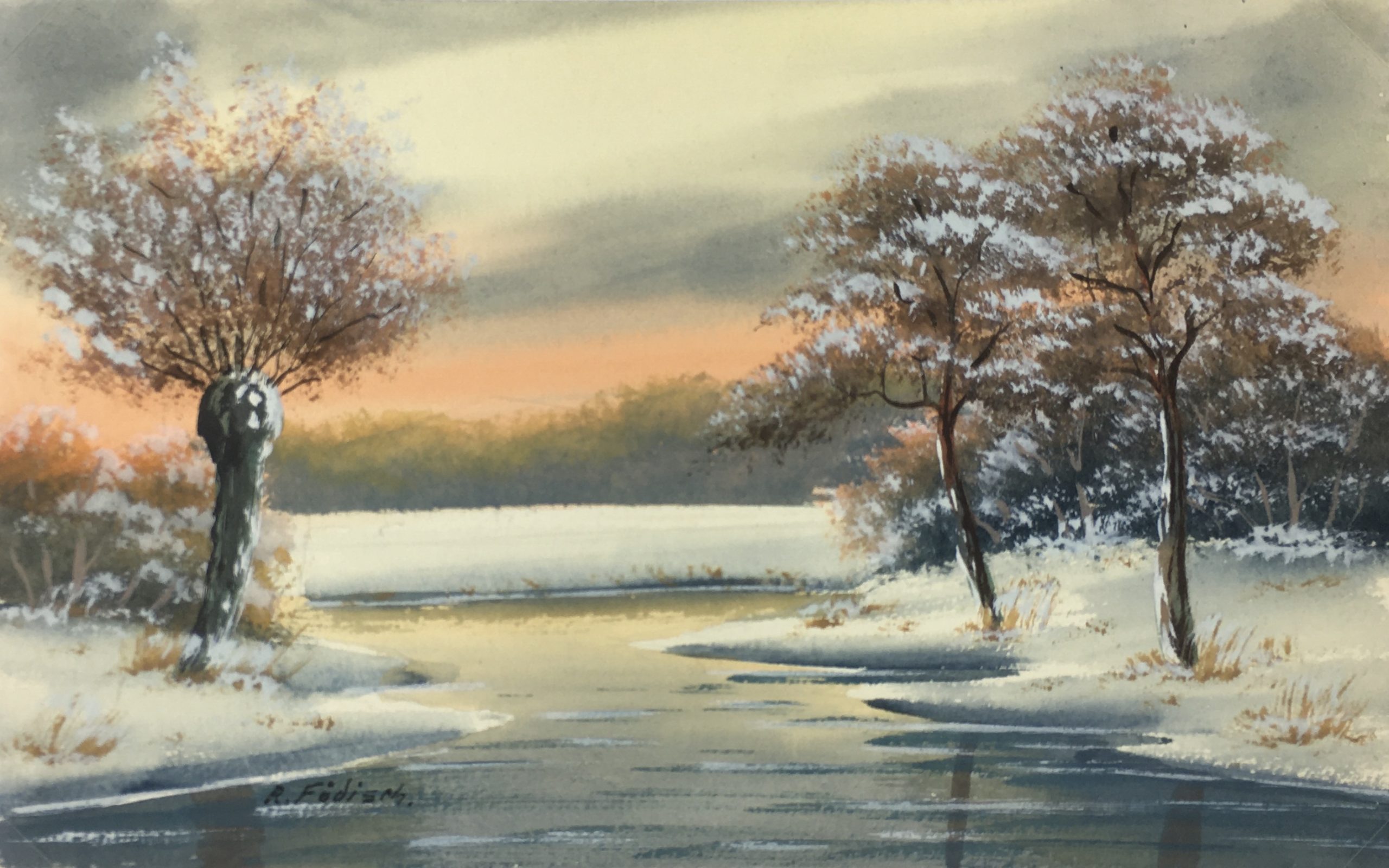 Winter Original Art - Winter Landscape , C.1970 - Original Art, Antique ...