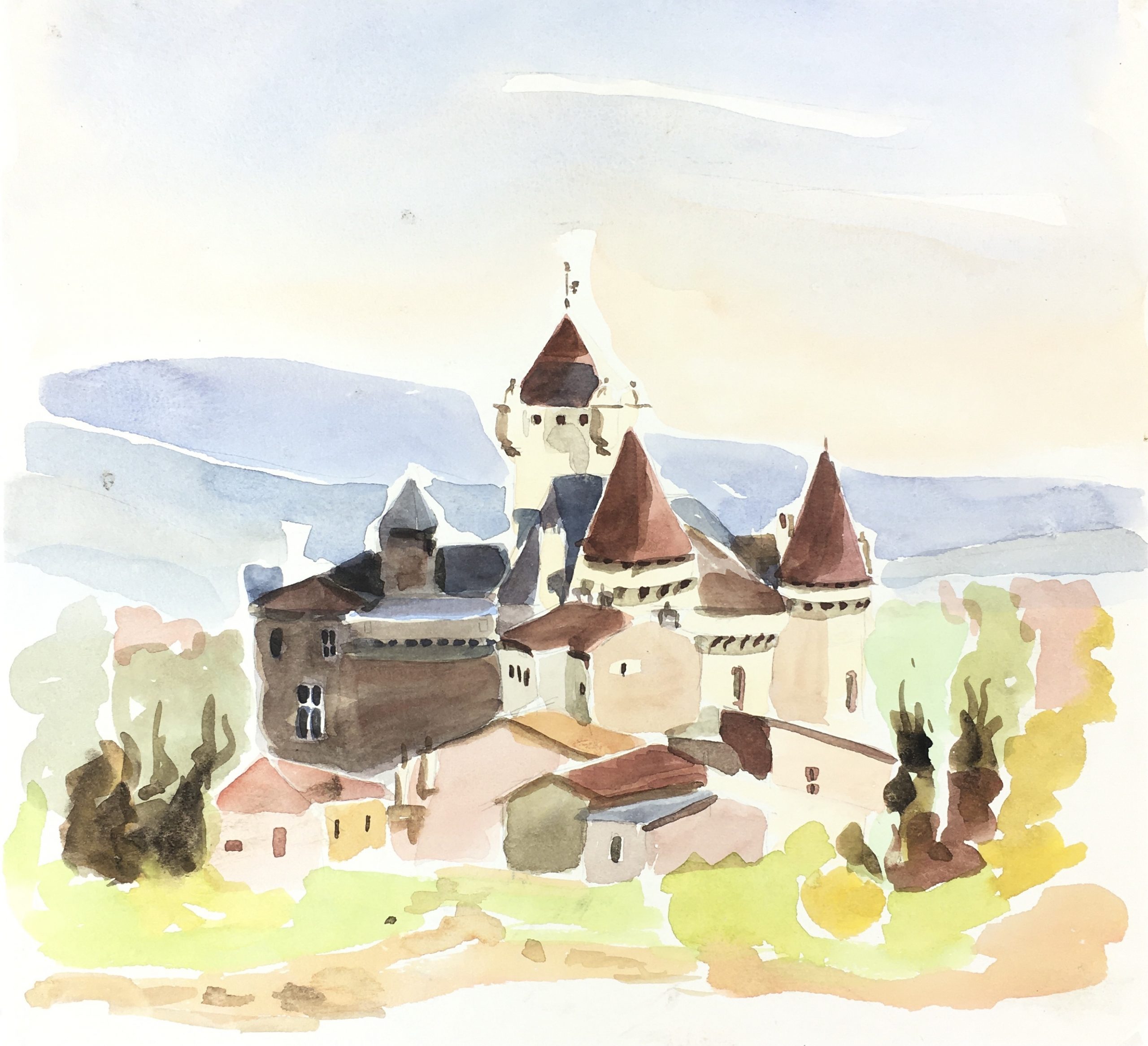 Europe Original Art - Mountaintop Turrets, French, 2000s - Original Art ...