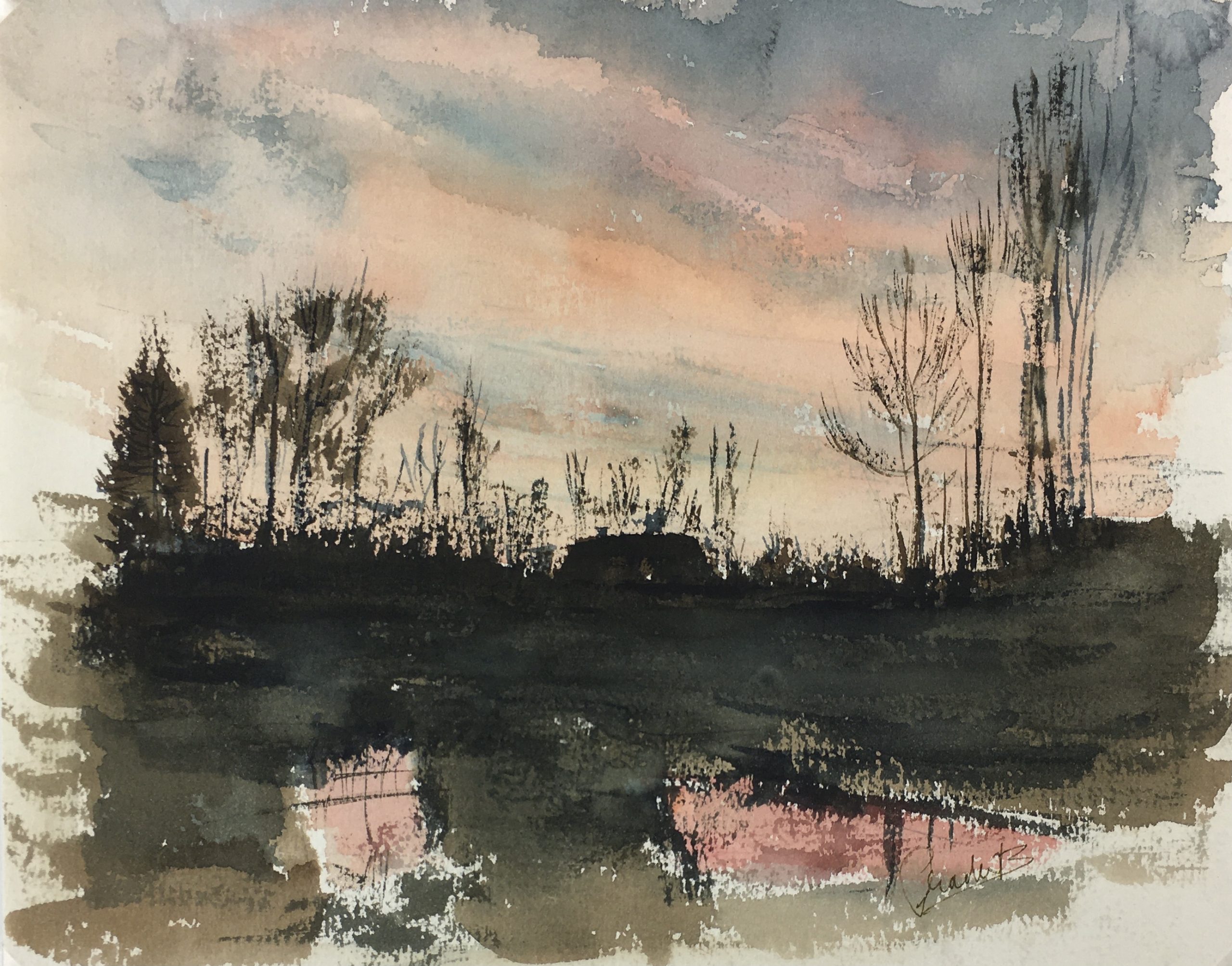 Landscapes Original Art - Sunset, P. B., c.1960 - Original Art, Antique ...