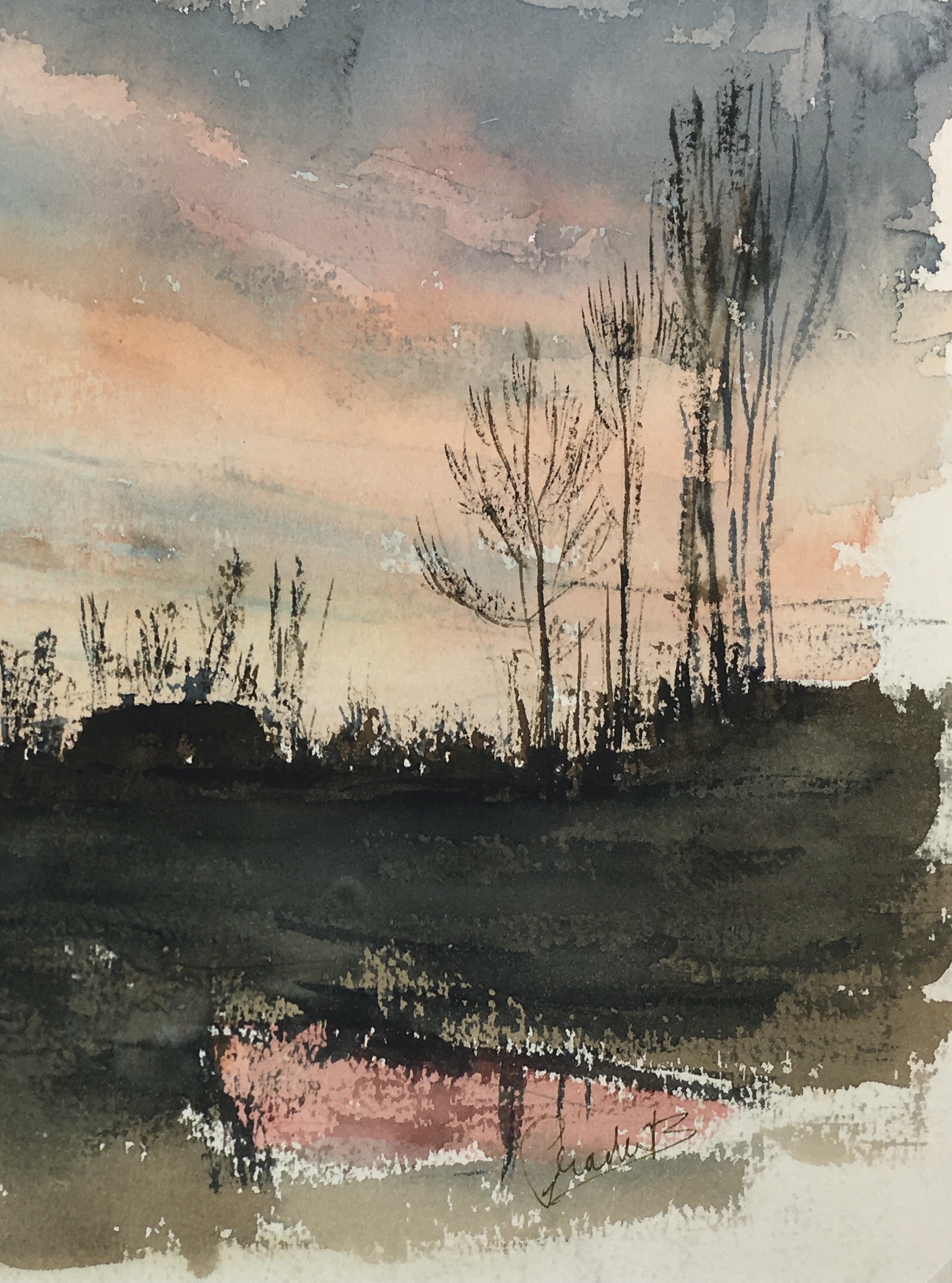Landscapes Original Art - Sunset, P. B., c.1960 - Original Art, Antique ...