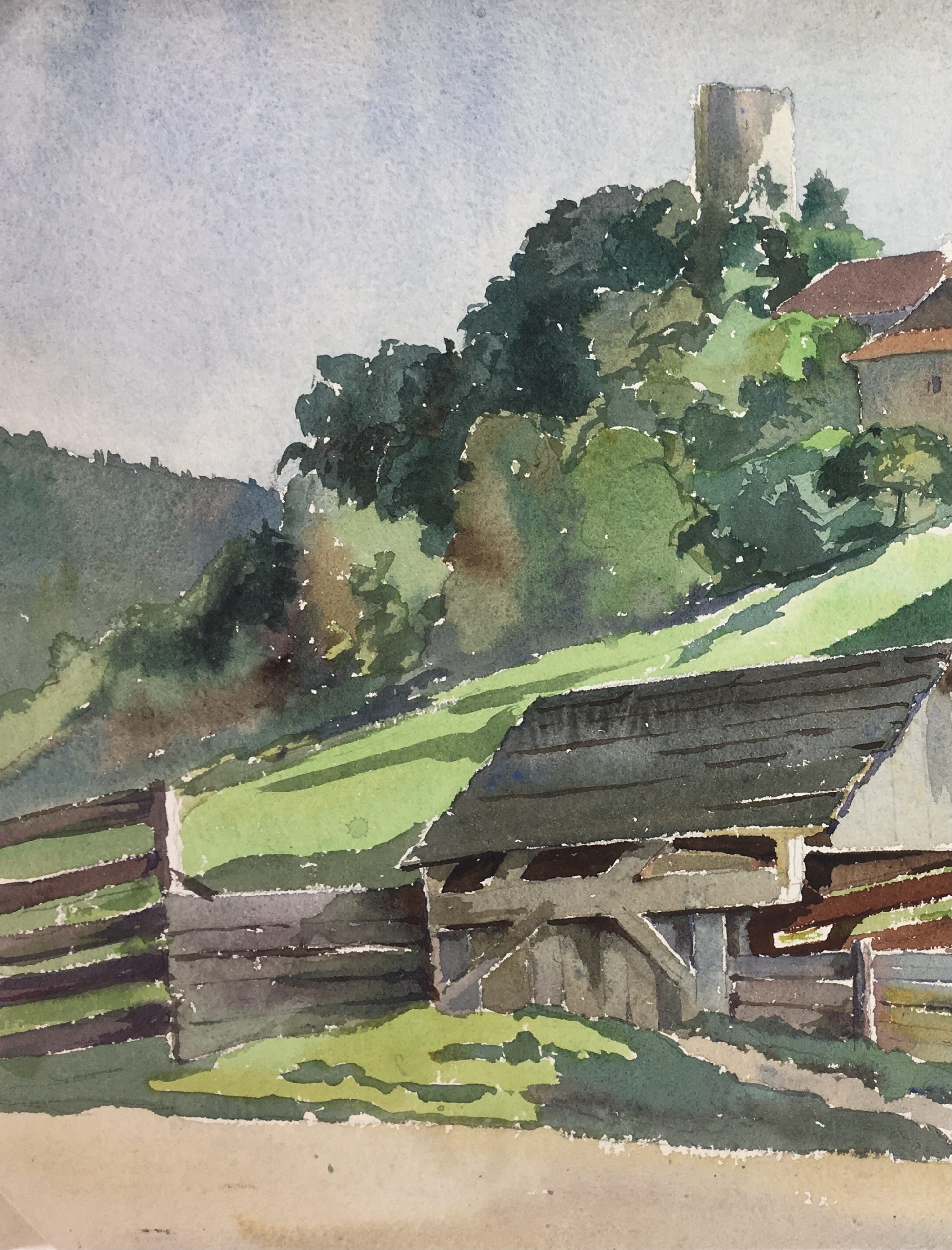 Landscapes Original Art - Country Town, French, c.1950 - Original Art ...