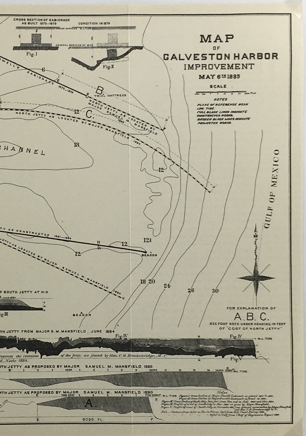 Texas Map - Galveston Harbor Improvement, ASCE, 1885 - Original Art ...