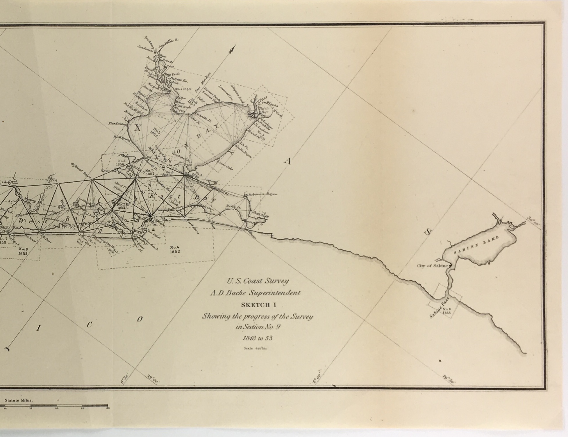 Texas Map - Galveston Coastal Survey, A.D. Bache, 1853 - Original Art ...