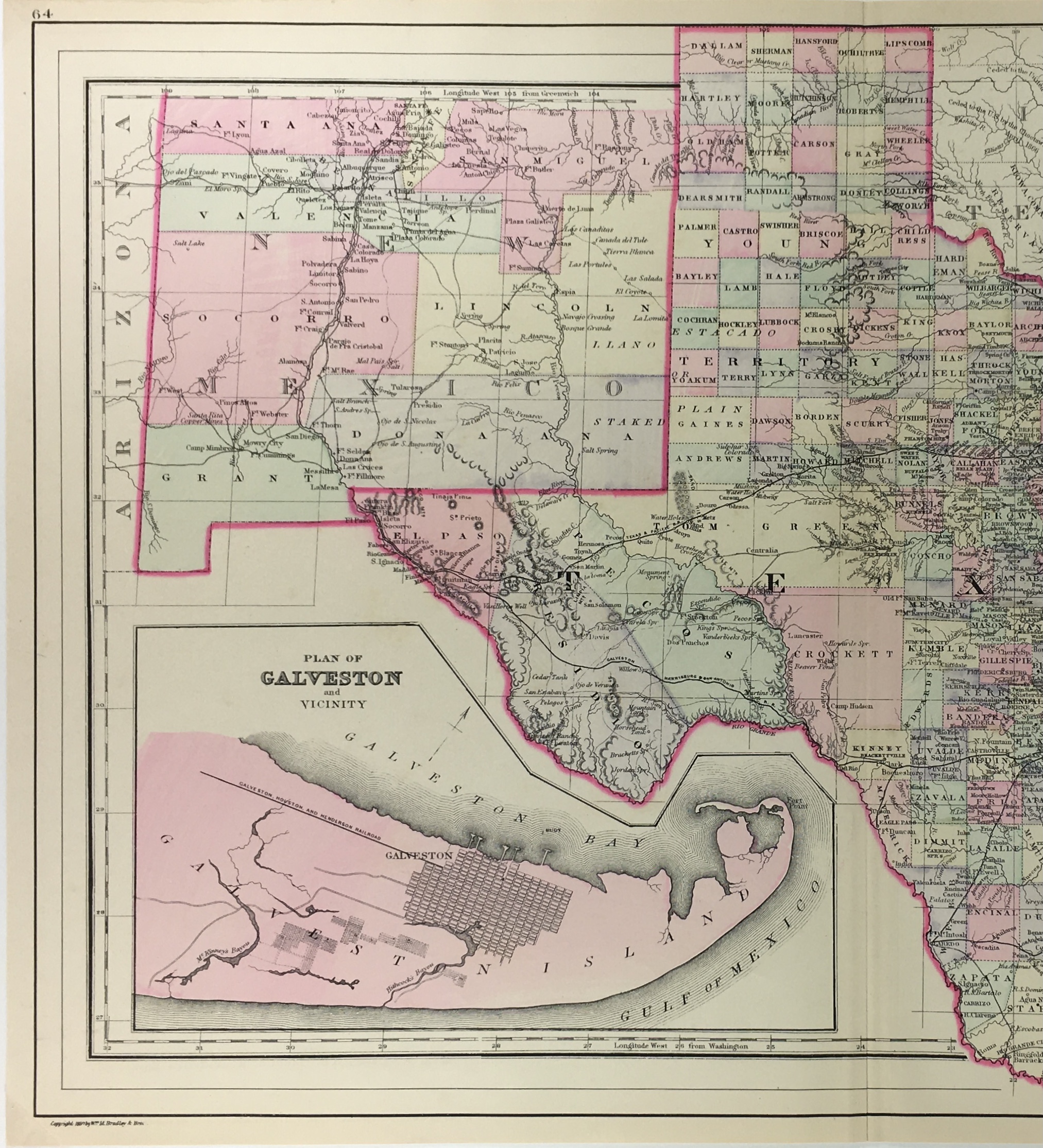 Texas Map - Map of Texas, Augustus Mitchell, 1887 - Original Art ...
