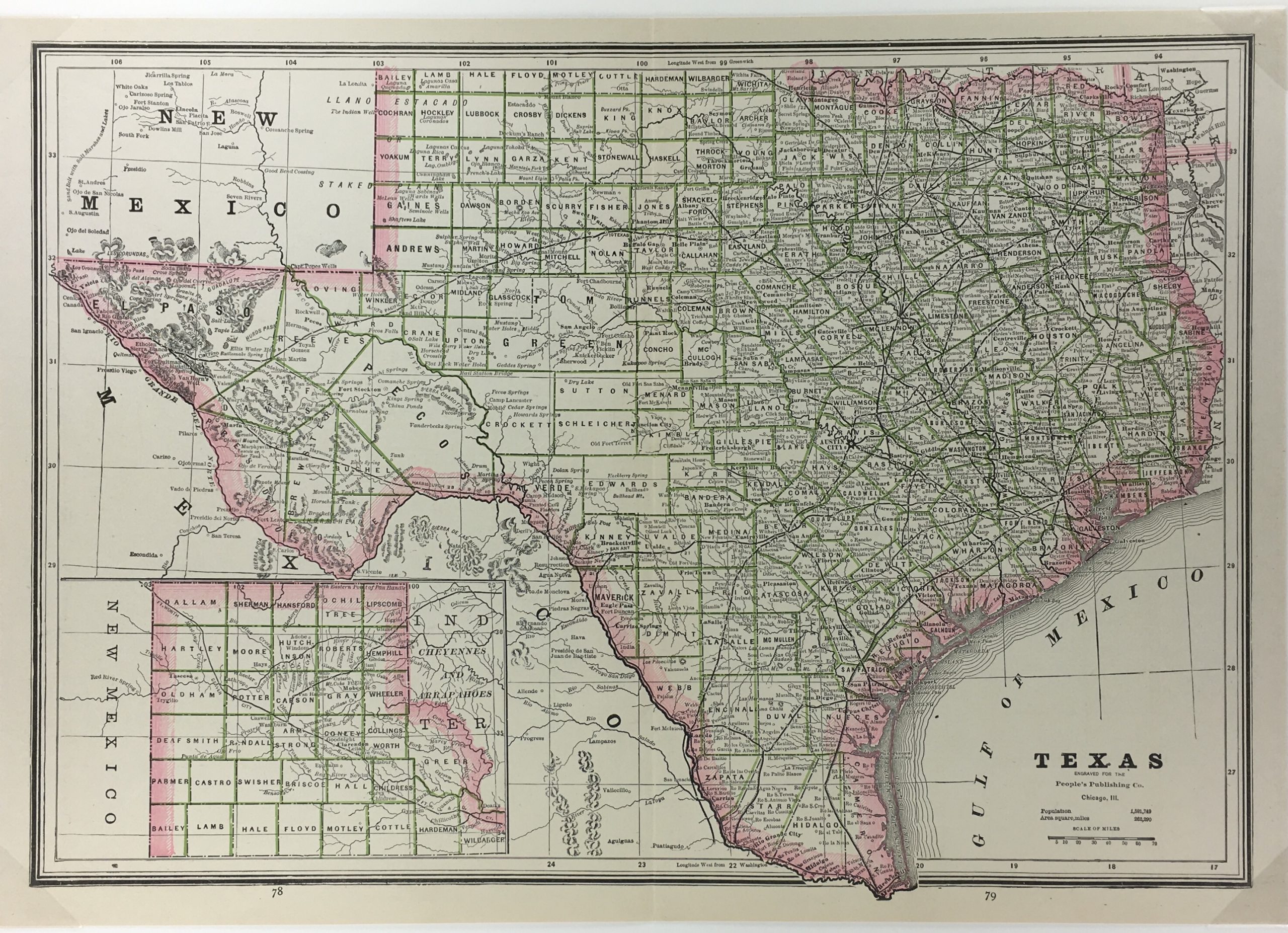 Texas Map - Texas, People (Greer County), c.1890 - Original Art ...
